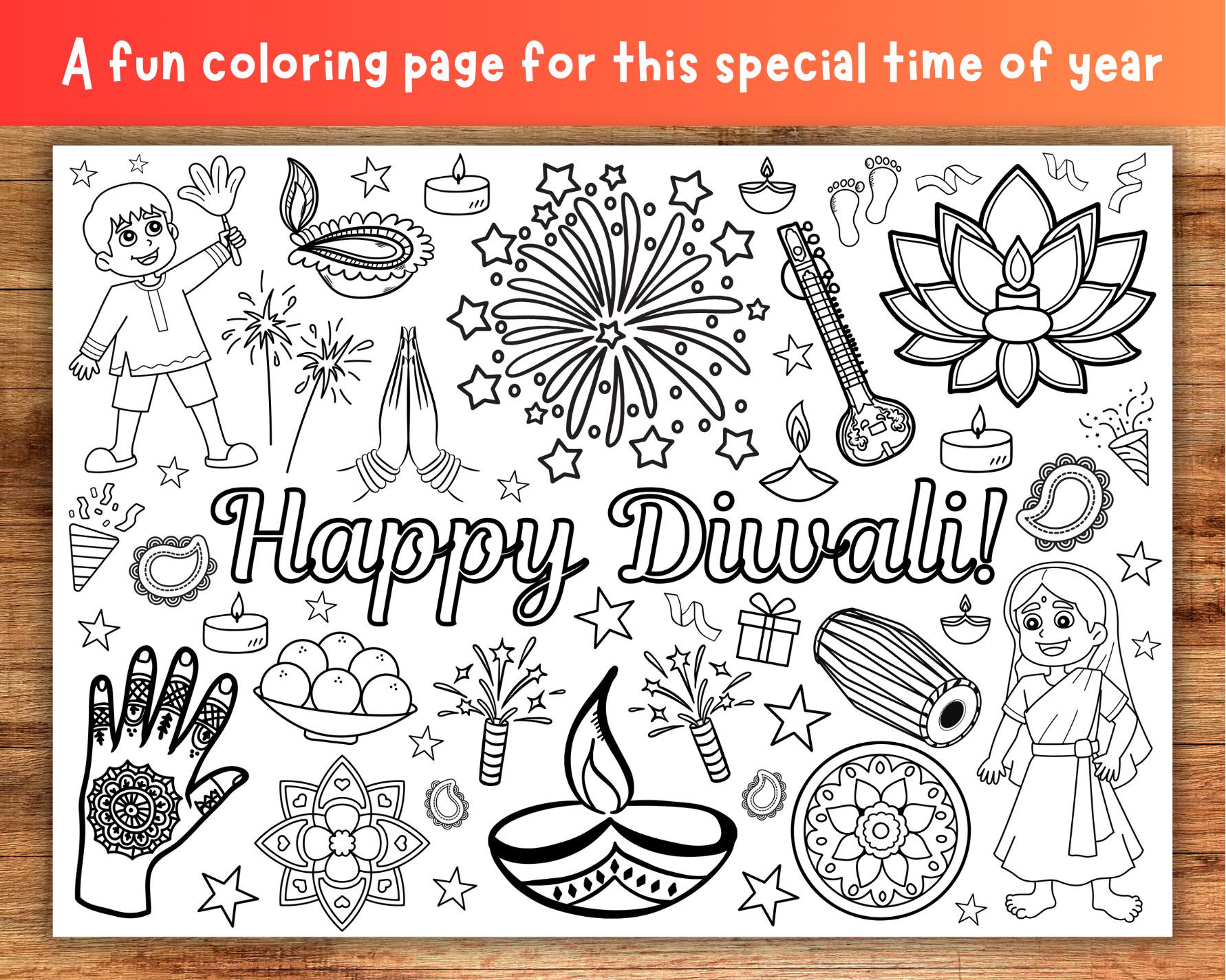 Diwali Coloring Page, Diwali Coloring Placemat, Hindu Coloring, Hindu ...