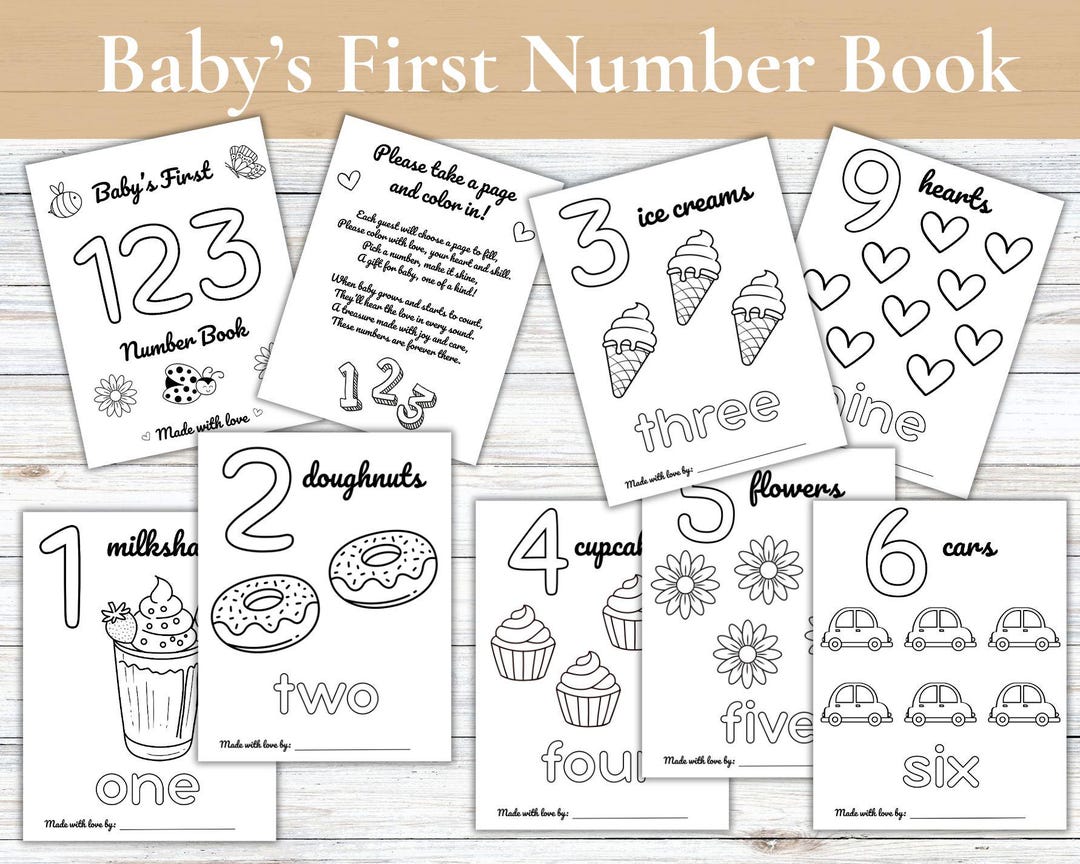 Baby Shower 123 Book, 123 Coloring Book, Baby's First Number Book, Baby ...