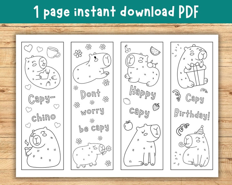 Printable Capybara Coloring Bookmarks, Color Your Own Bookmarks ...