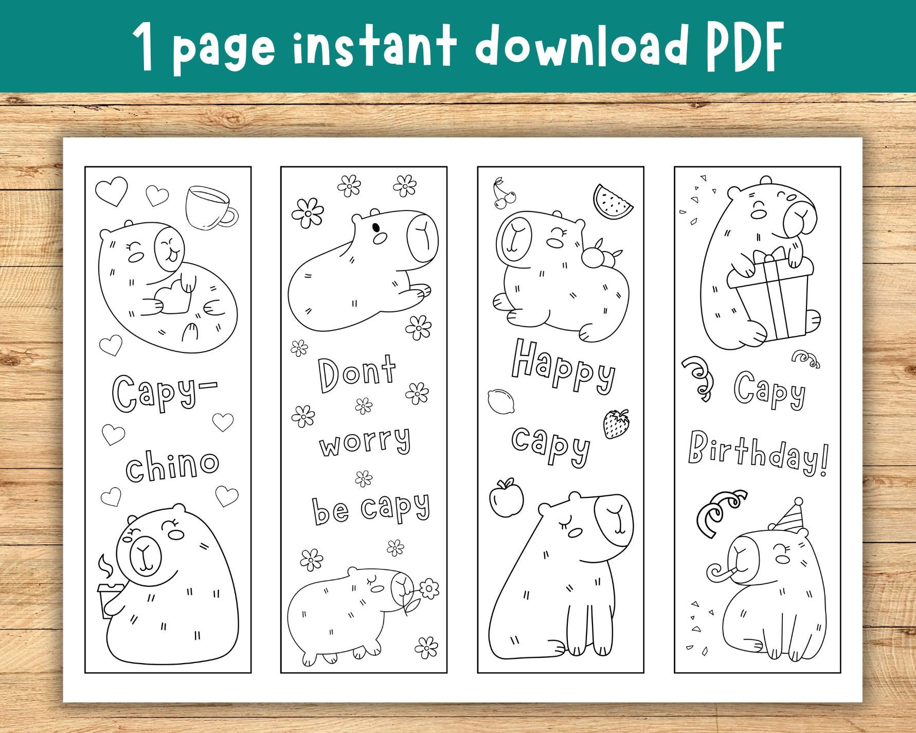 Printable Capybara Coloring Bookmarks, Color Your Own Bookmarks ...