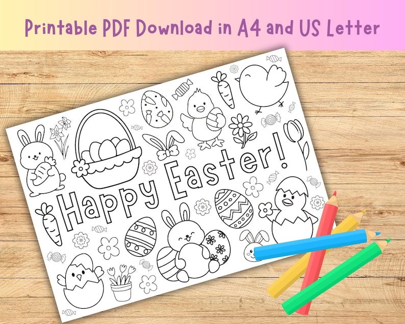 Easter Coloring Page, Happy Easter Coloring Pages, Kids Easter Doodle ...