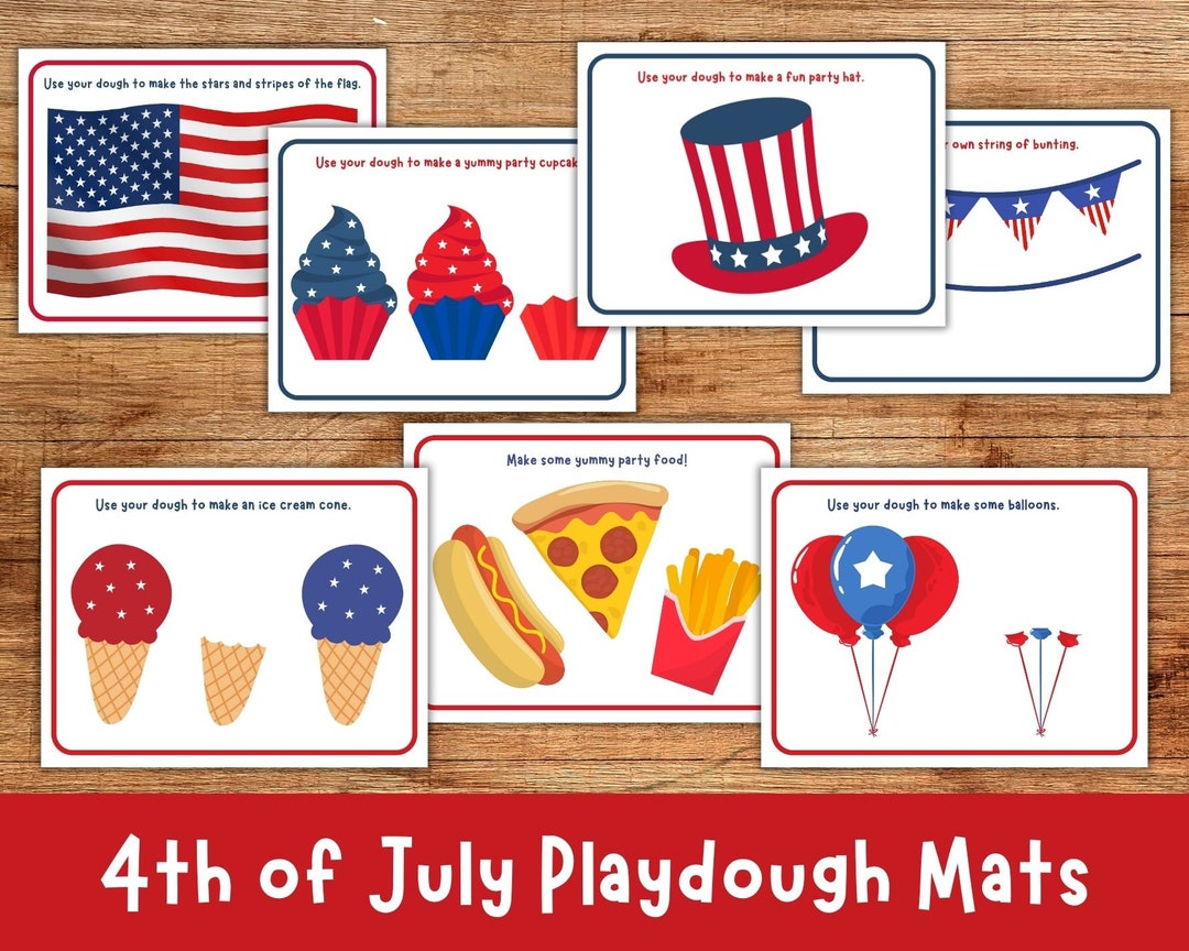 July 4th Play Dough Mats, Independence Day Playdough Activity, Kids and ...