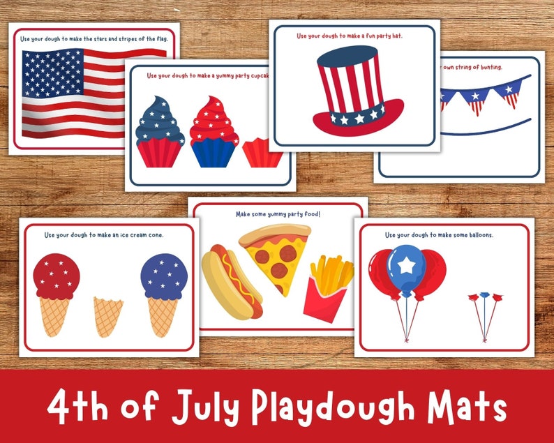 July 4th Play Dough Mats, Independence Day Playdough Activity, Kids and ...