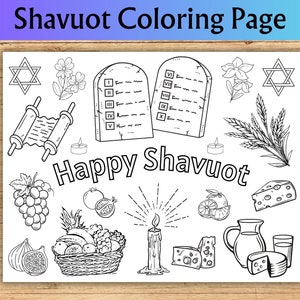 Shavuot Coloring Page, Shavuot Placemat, Jewish Coloring Page, Judaism ...