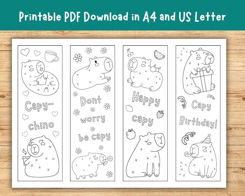 Printable Capybara Coloring Bookmarks, Color Your Own Bookmarks ...