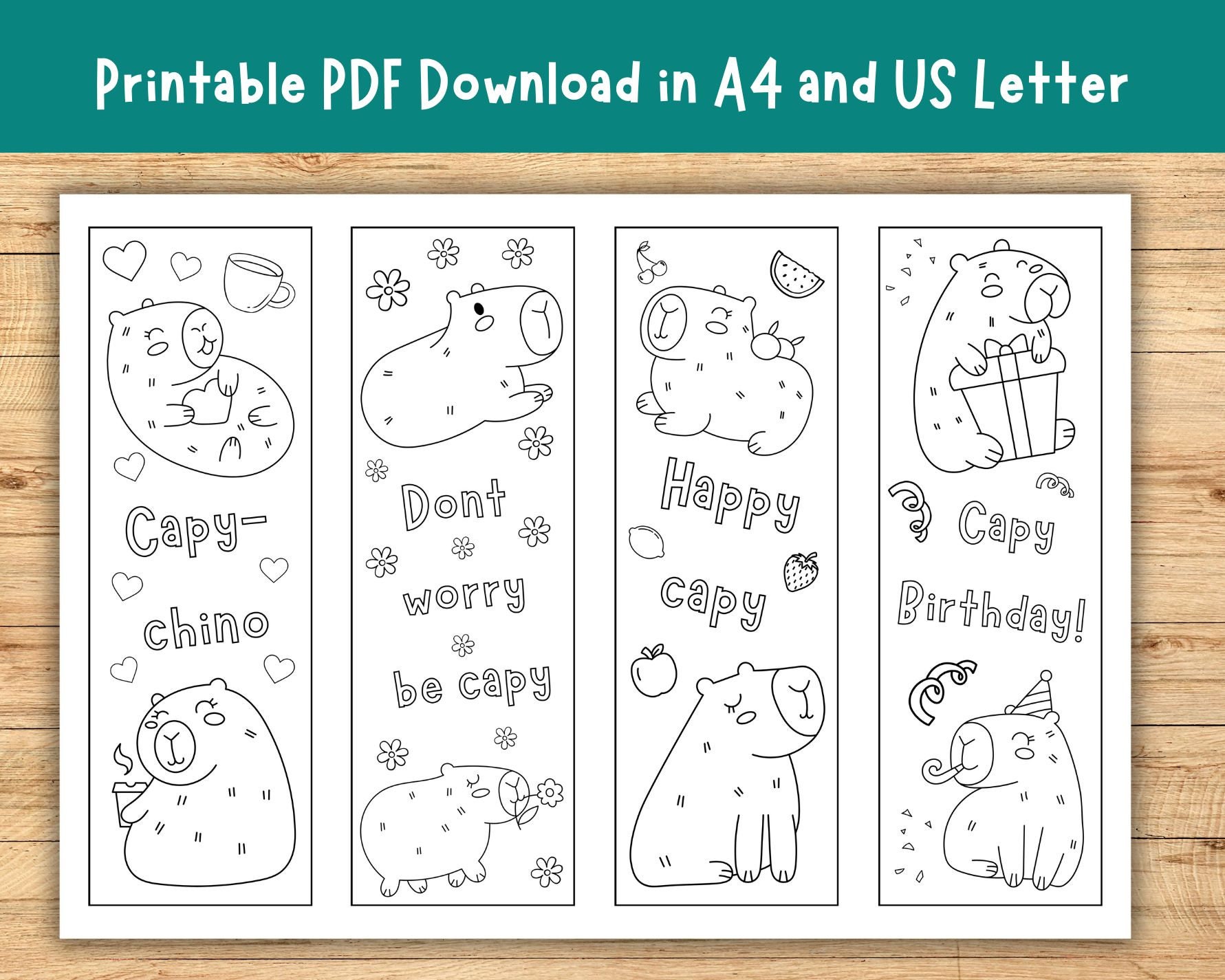 Printable Capybara Coloring Bookmarks, Color Your Own Bookmarks ...