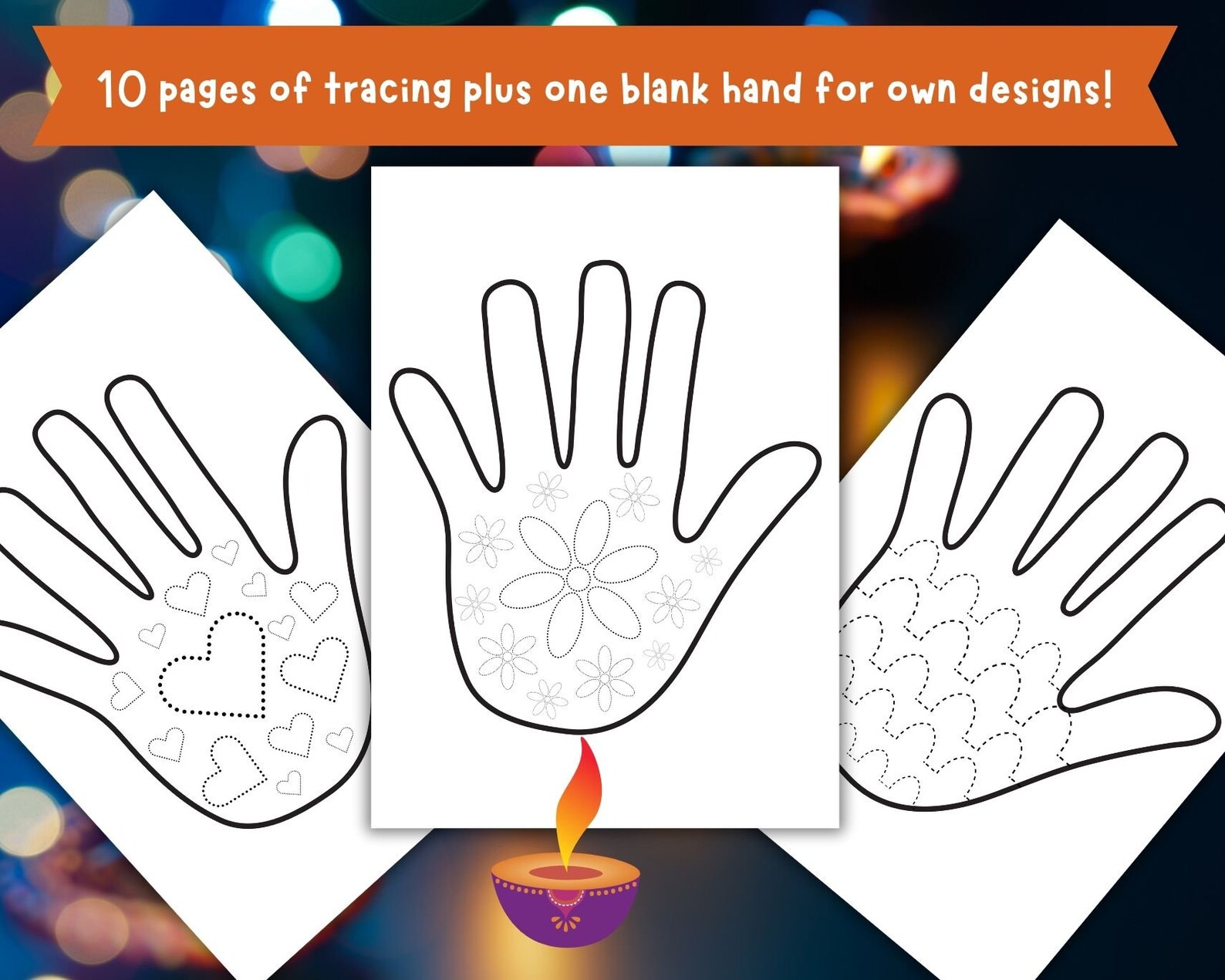 Diwali Printable Kids Tracing Mehndi Hand Pattern Activity Sheets ...