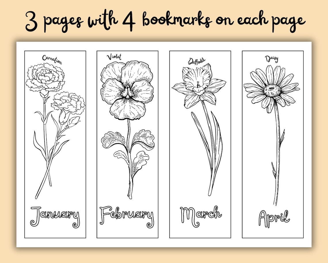 Printable Birth Month Flower Coloring Bookmarks, Color Your Own ...