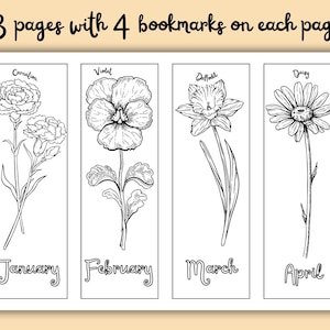 Printable Birth Month Flower Coloring Bookmarks, Color Your Own ...