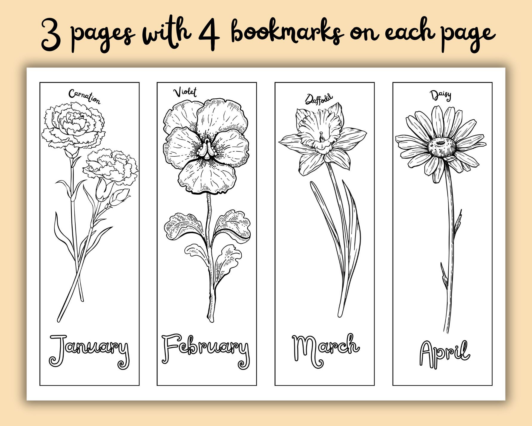 Printable Birth Month Flower Coloring Bookmarks, Color Your Own ...