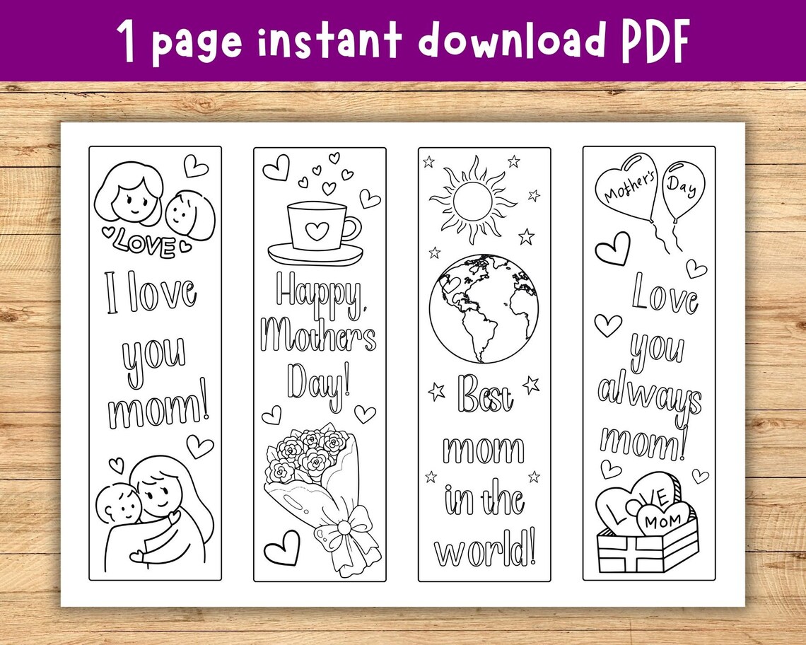 Mother's Day Coloring in Bookmarks, Color Your Own Bookmarks for ...