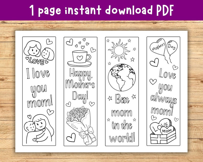 Mother's Day Coloring in Bookmarks, Color Your Own Bookmarks for ...