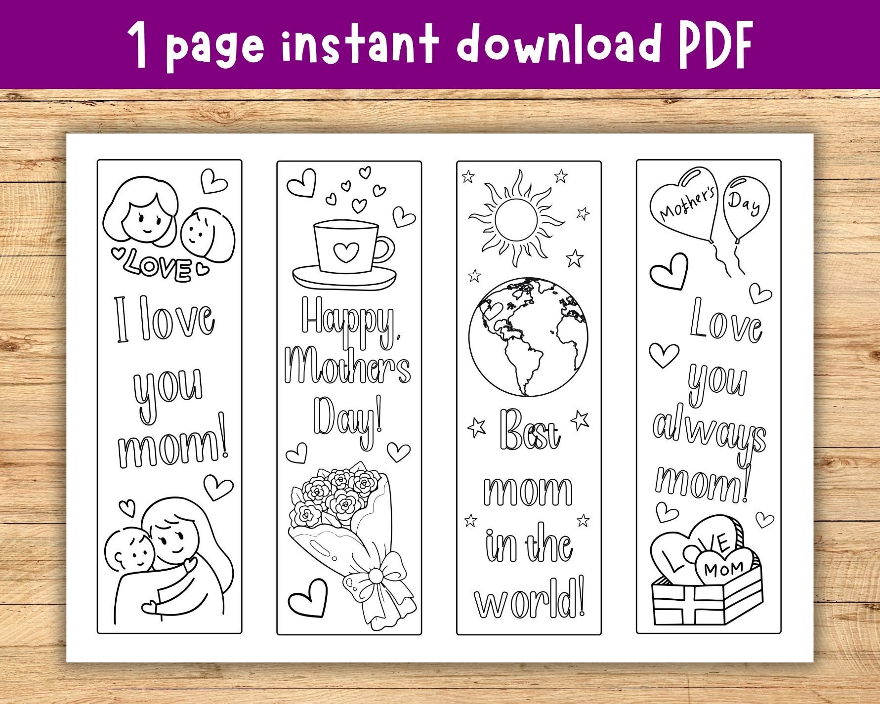 Mother's Day Coloring in Bookmarks, Color Your Own Bookmarks for ...