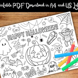 Halloween Coloring Placemat Page, Kids Halloween Activity, Halloween ...