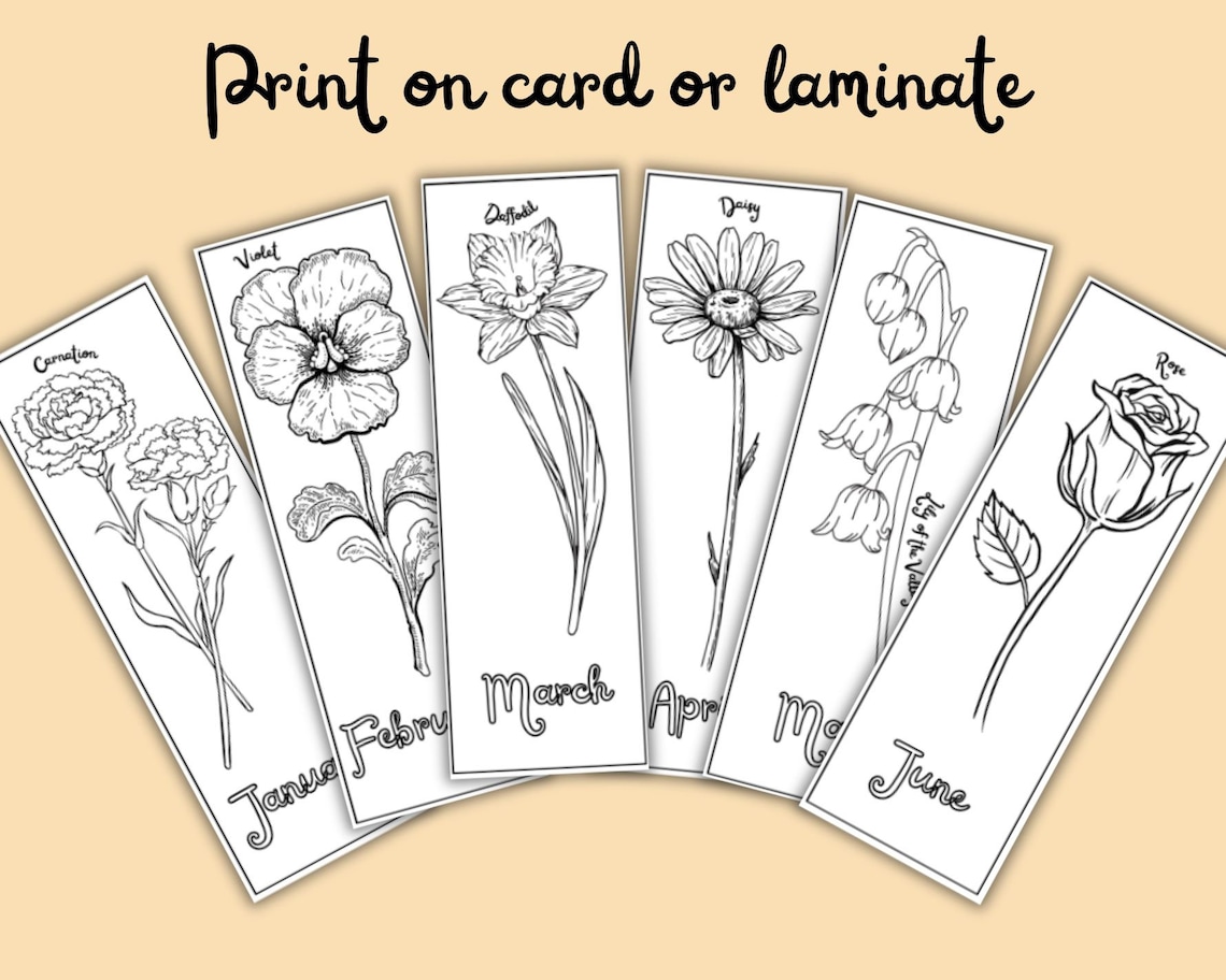 Printable Birth Month Flower Coloring Bookmarks, Color Your Own ...