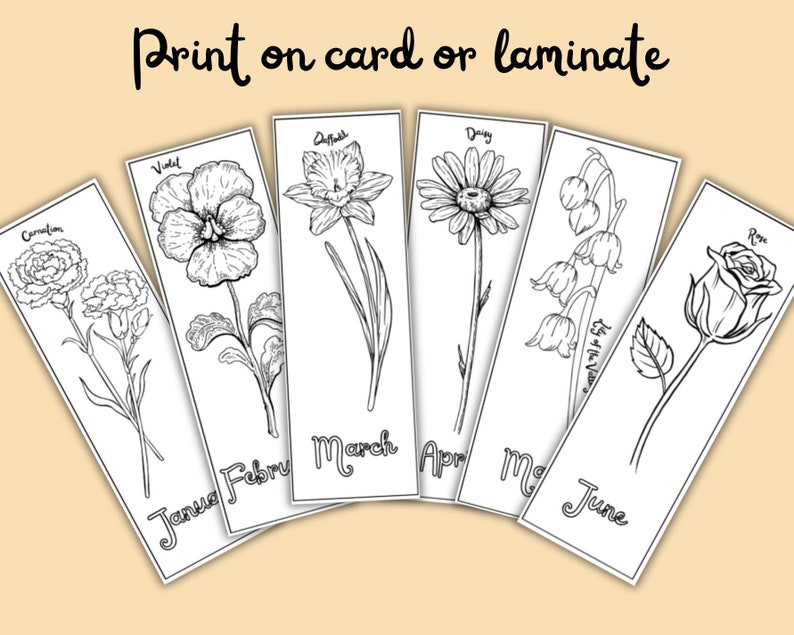 Printable Birth Month Flower Coloring Bookmarks, Color Your Own ...