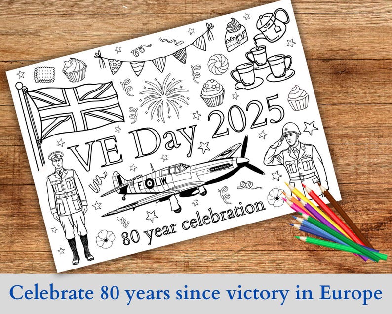 VE Day Colouring Page, 80th Anniversary VE Day Colouring Page, WW2 ...