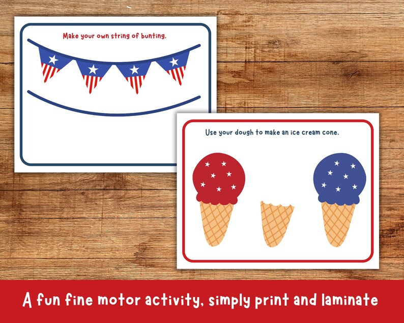 July 4th Play Dough Mats, Independence Day Playdough Activity, Kids and ...