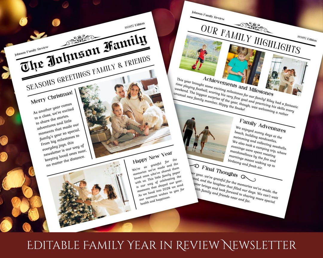 Editable Family Newsletter, Holiday Newspaper Template, Family ...