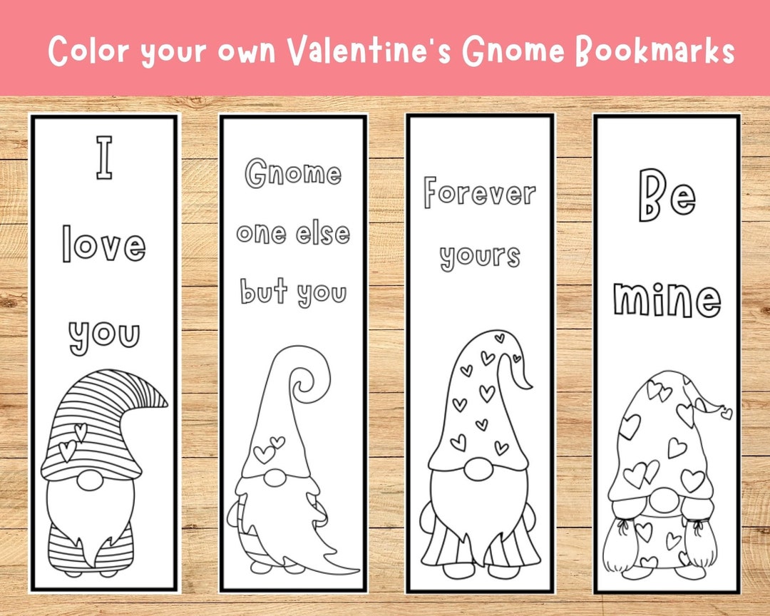 Printable Valentine's Gnome Coloring Bookmarks, Color Your Own ...