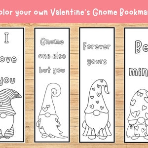 Printable Valentine's Gnome Coloring Bookmarks, Color Your Own ...