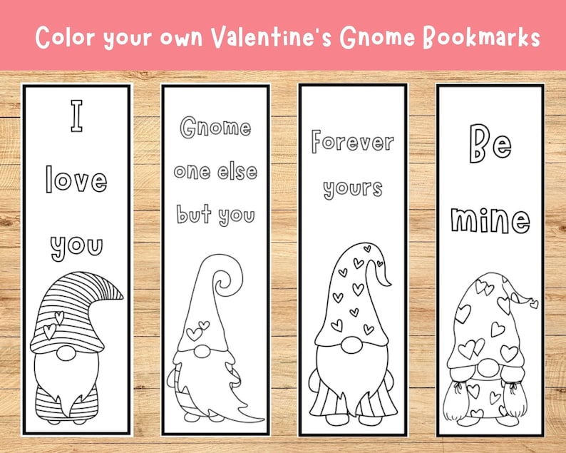 Printable Valentine's Gnome Coloring Bookmarks, Color Your Own ...