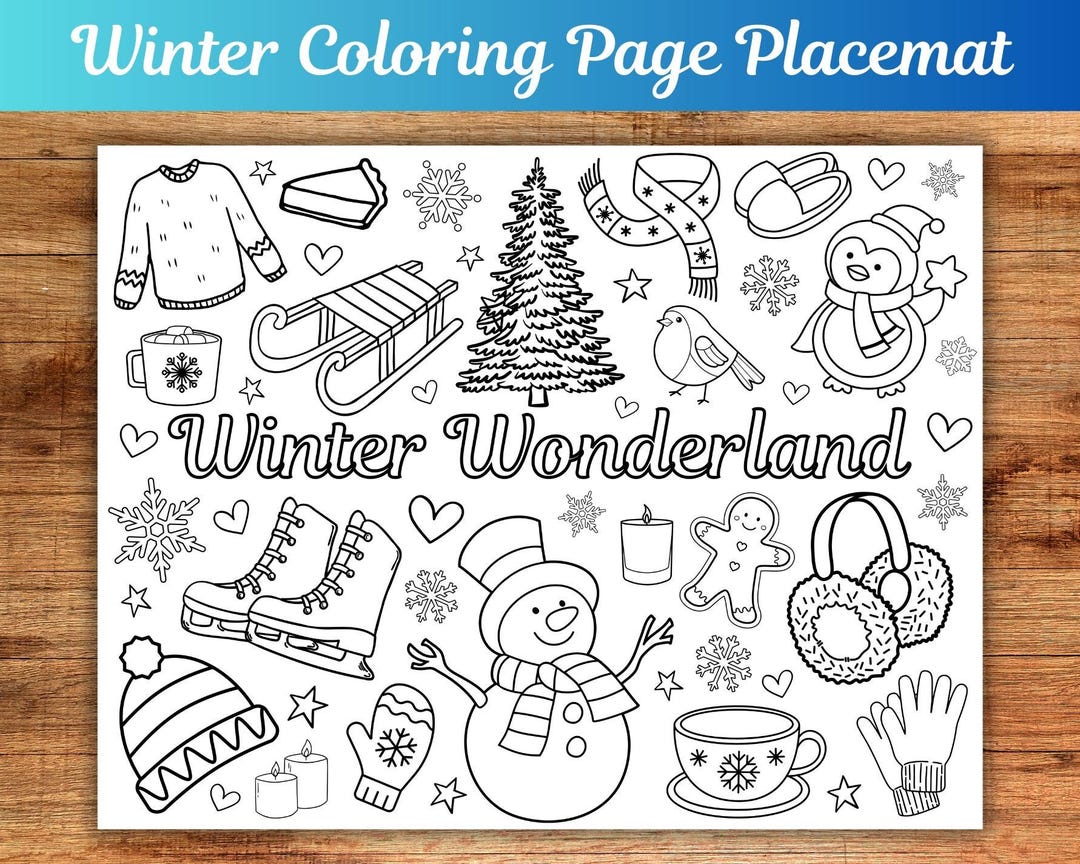 Winter Coloring Page, Christmas Coloring Placemat, Winter Wonderland ...