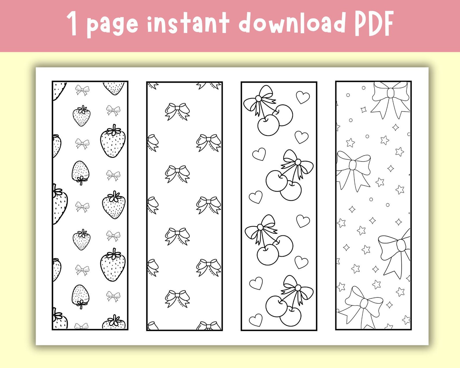 Cute Bow Coloring Bookmarks, Color Your Own Bookmarks, Coquette ...