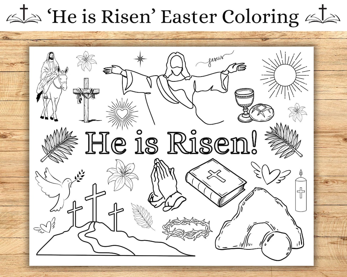 Easter Coloring Page, He is Risen Coloring Page, Christian Kids Easter ...