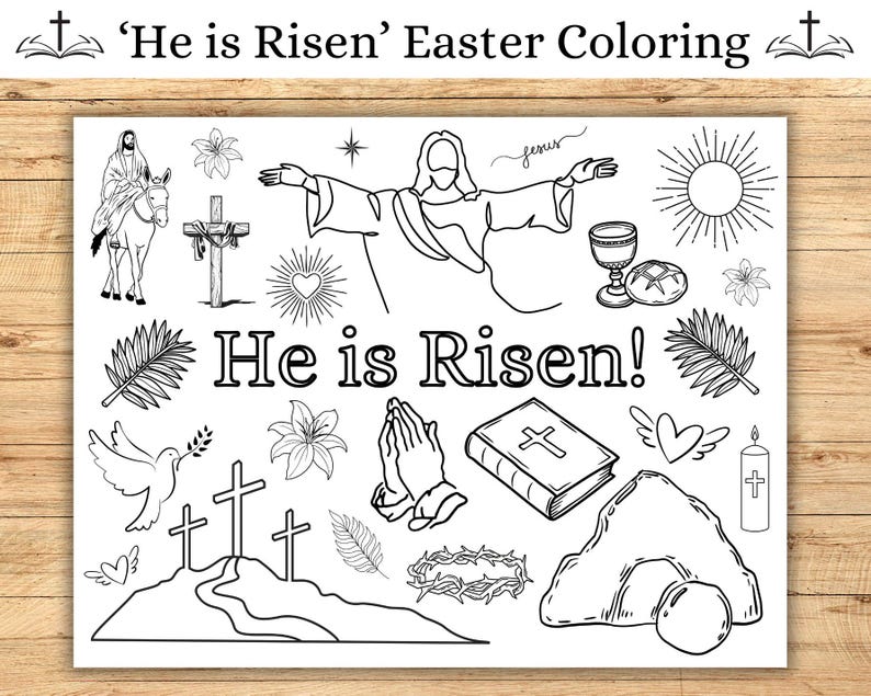 Easter Coloring Page, He is Risen Coloring Page, Christian Kids Easter ...