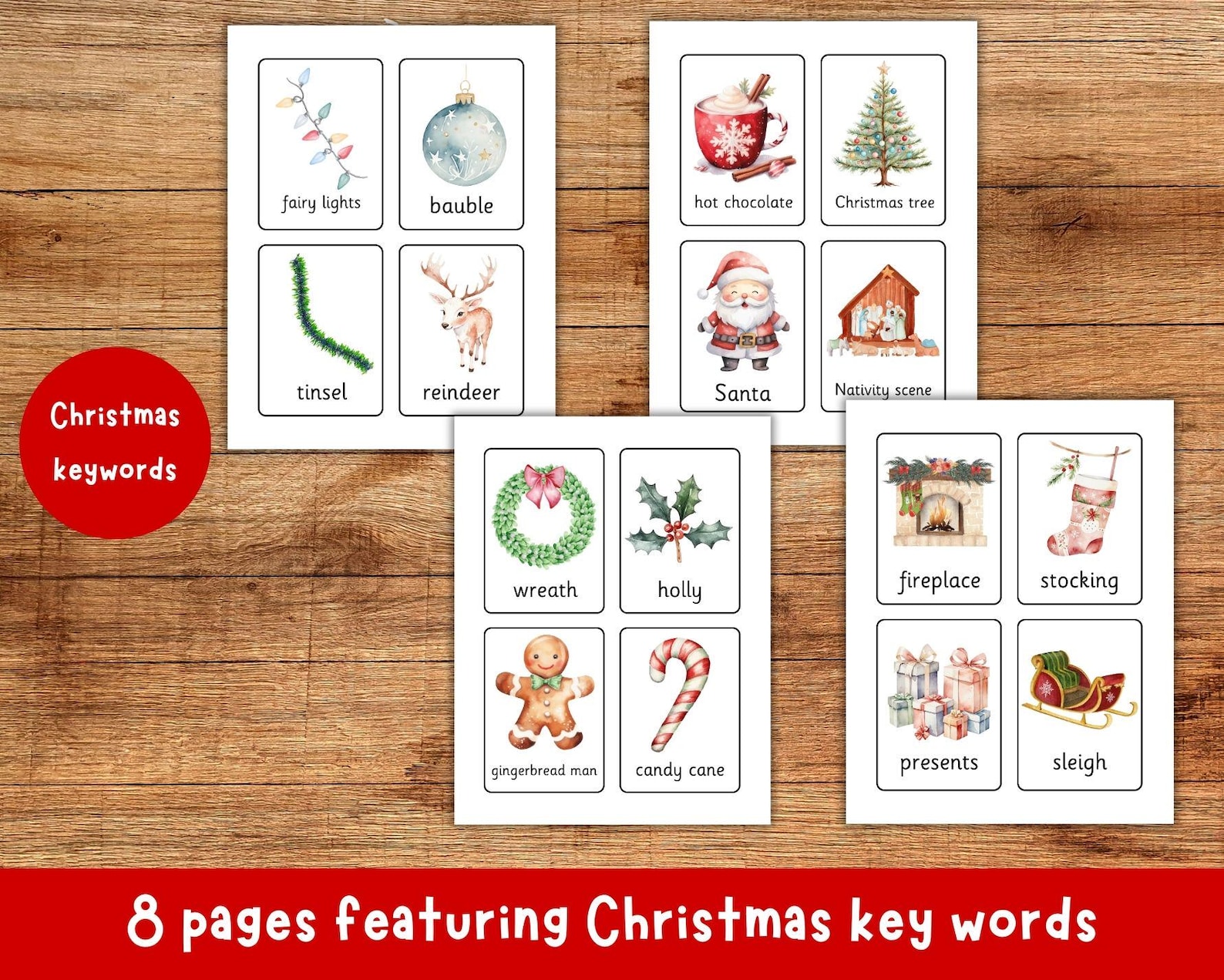 Christmas Flash Cards, Winter Flashcards, Christmas Educational ...