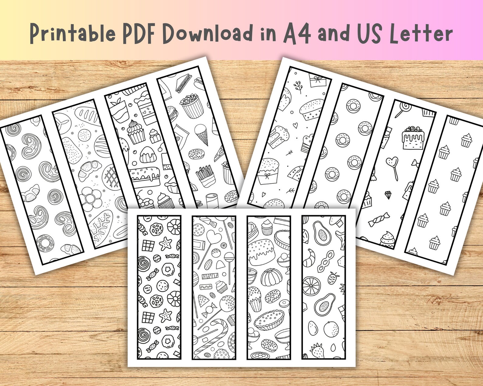 Printable Coloring Bookmarks Food Candy Sweet Treat Themed, Color Your ...