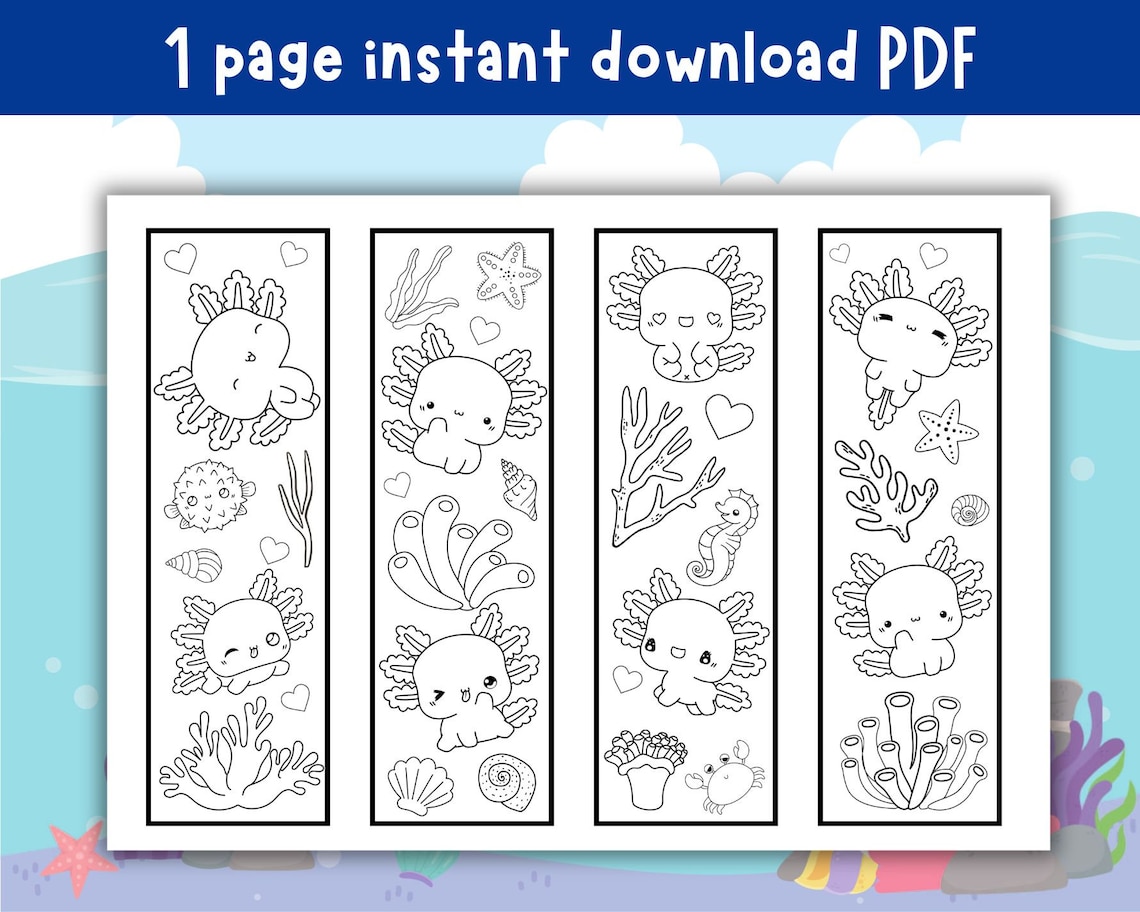 Printable Axolotl Coloring Bookmarks, Color Your Own Bookmarks ...