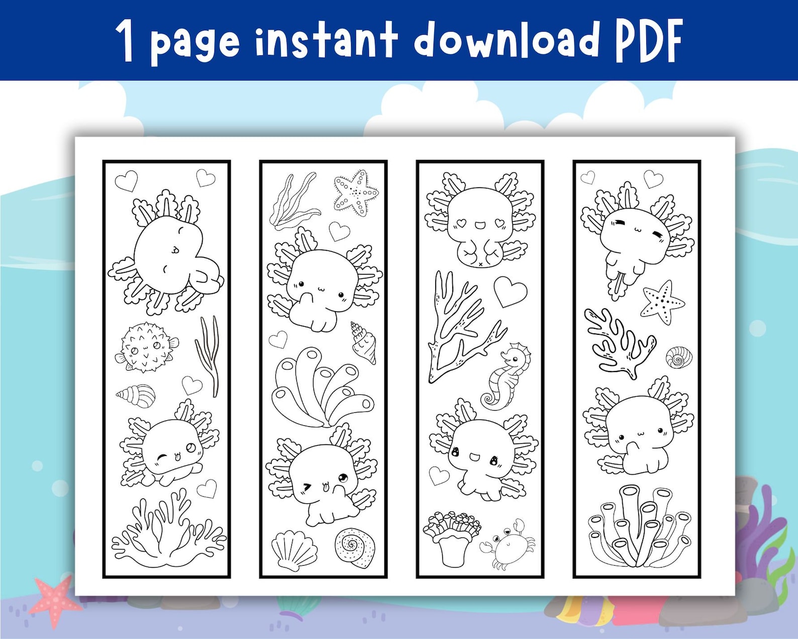 Printable Axolotl Coloring Bookmarks, Color Your Own Bookmarks ...