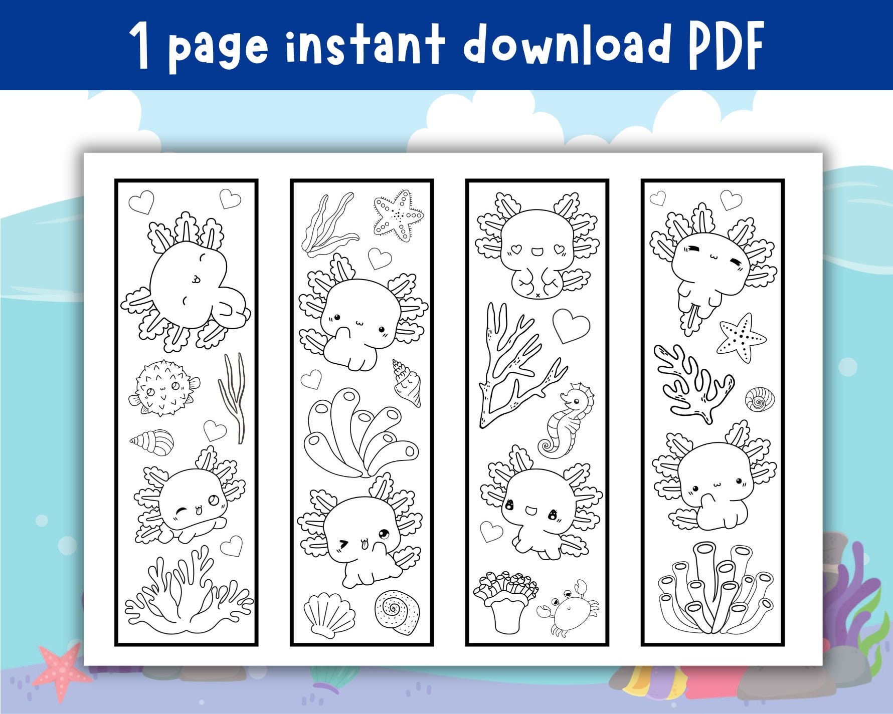 Printable Axolotl Coloring Bookmarks, Color Your Own Bookmarks ...