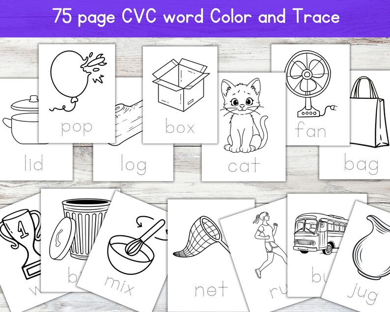 CVC Word Color and Trace, Phonics Workbook, Educational Activity, CVC ...