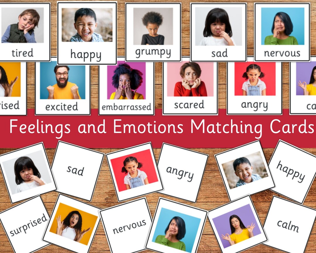 Emotions and Feelings Cards, Matching Picture Word Cards, Educational ...