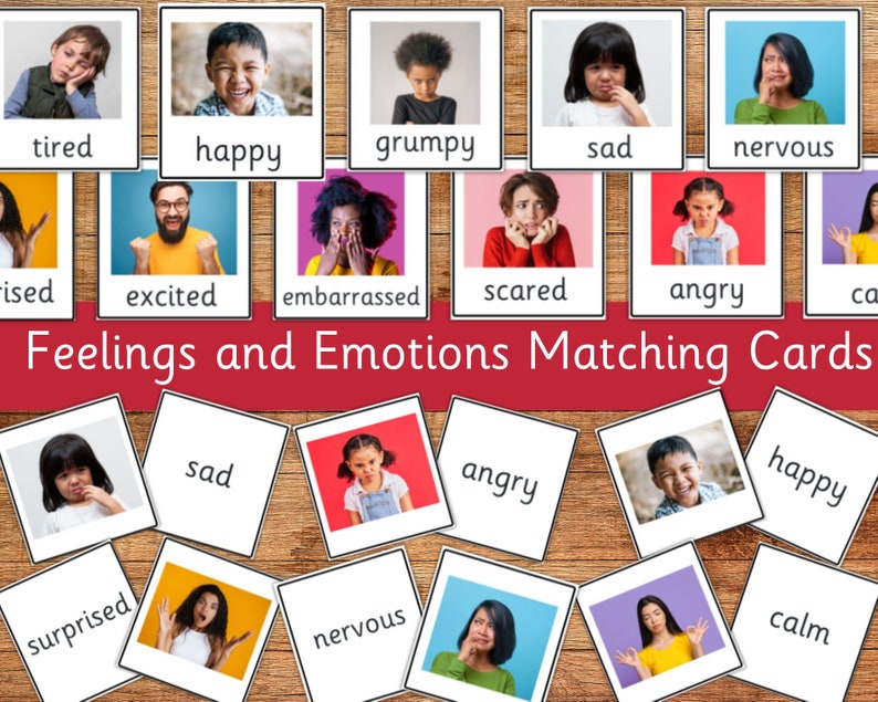 Emotions and Feelings Cards, Matching Picture Word Cards, Educational ...