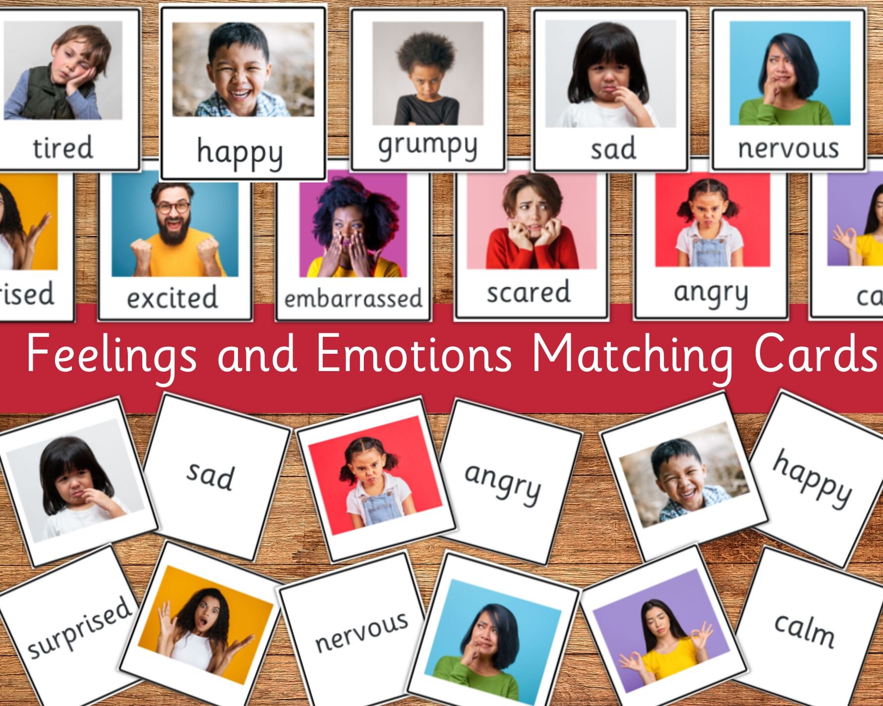 Emotions and Feelings Cards, Matching Picture Word Cards, Educational ...