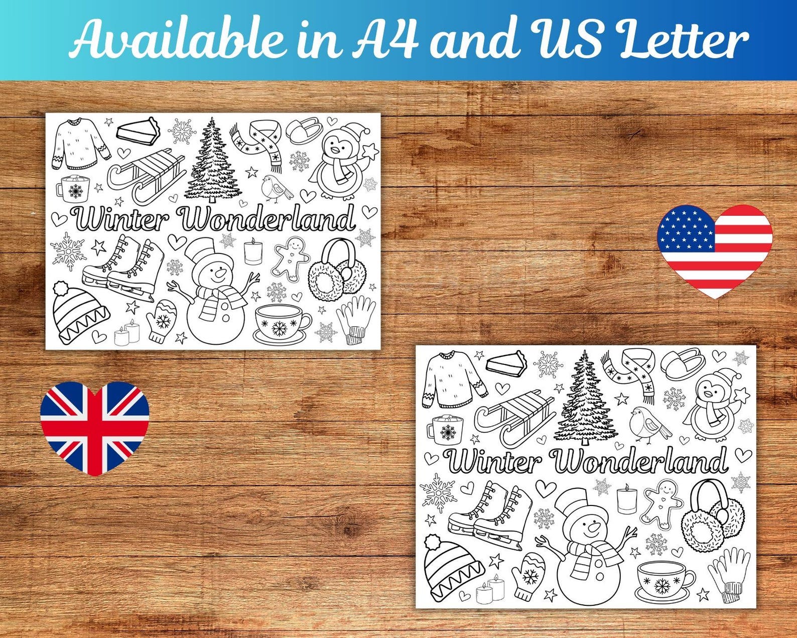 Winter Coloring Page, Christmas Coloring Placemat, Winter Wonderland ...