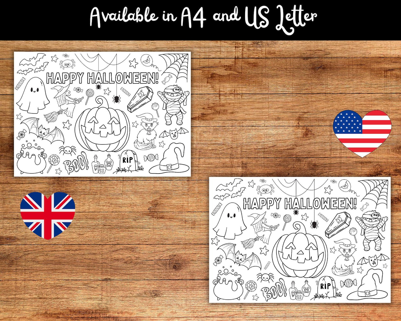 Halloween Coloring Placemat Page, Kids Halloween Activity, Halloween ...