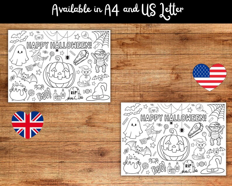 Halloween Coloring Placemat Page, Kids Halloween Activity, Halloween ...