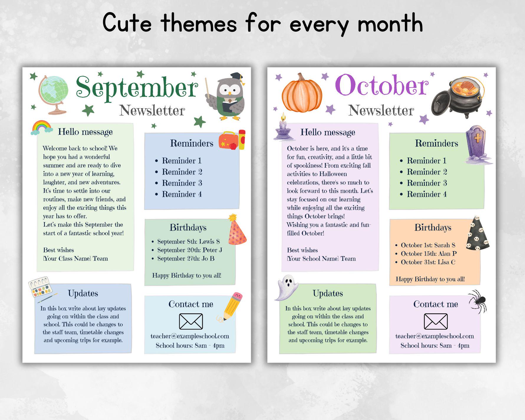 Monthly Classroom Newsletter Template, Teacher-parent Communication ...