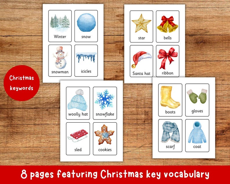 Christmas Flash Cards, Winter Flashcards, Christmas Educational ...