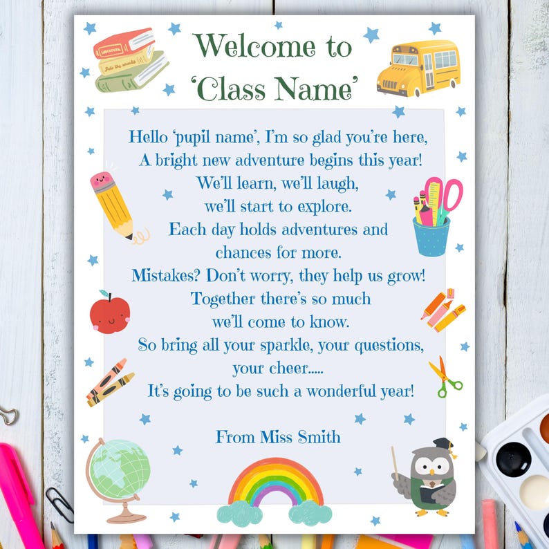 Editable First Day of School Poem for Student, Letter to Pupils From ...