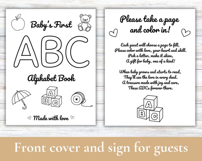 Baby Shower ABC Book, ABC Coloring Book, Baby's First ABC 123 Book ...