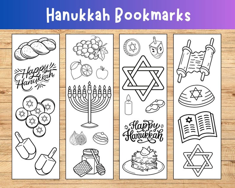 Hanukkah Coloring Bookmarks, Color Your Own Bookmarks, Hanukkah ...