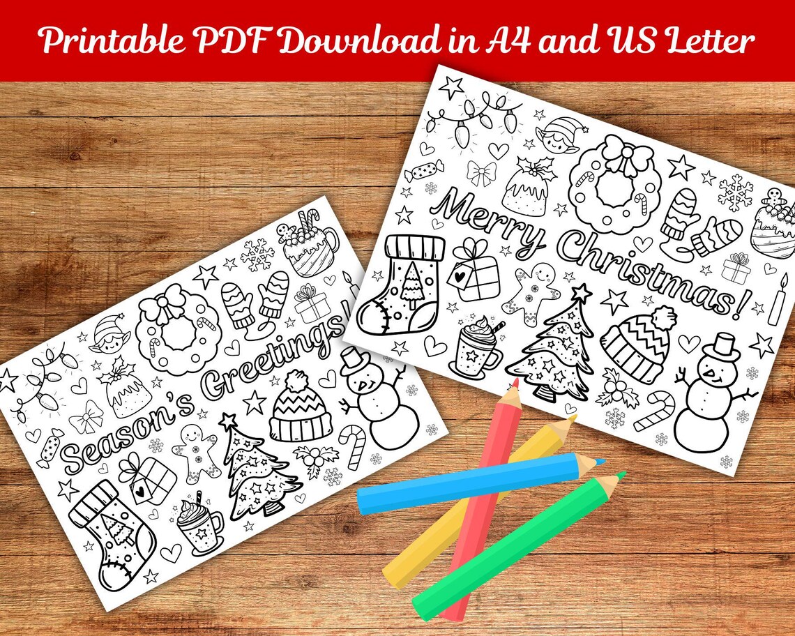 Christmas Coloring Page, Christmas Coloring Placemat, Winter Coloring ...
