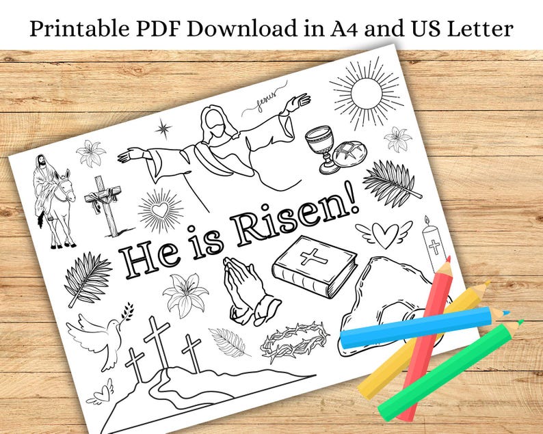 Easter Coloring Page, He is Risen Coloring Page, Christian Kids Easter ...