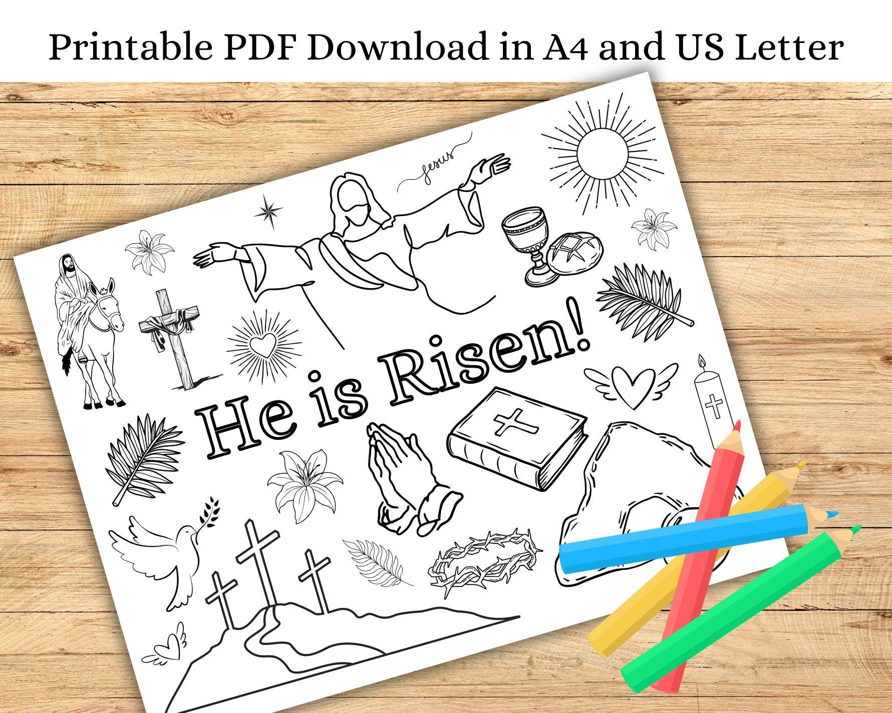 Easter Coloring Page, He is Risen Coloring Page, Christian Kids Easter ...